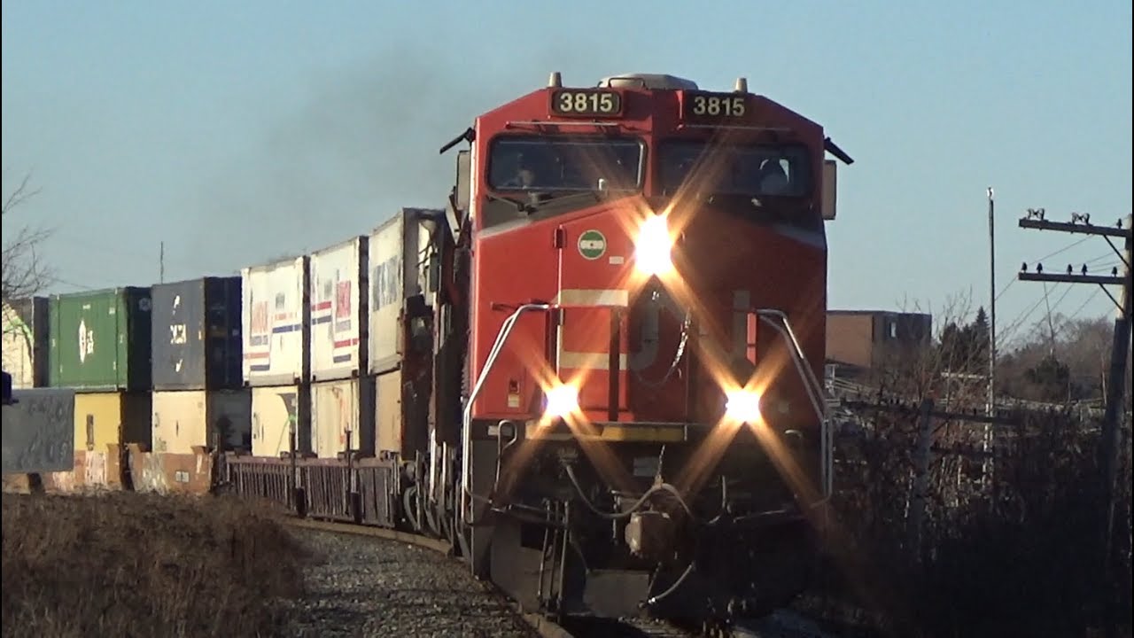 Long Stack Train CN 120 w/EMD Geep & Rear ex CREX DPU at Moncton, NB - YouTube