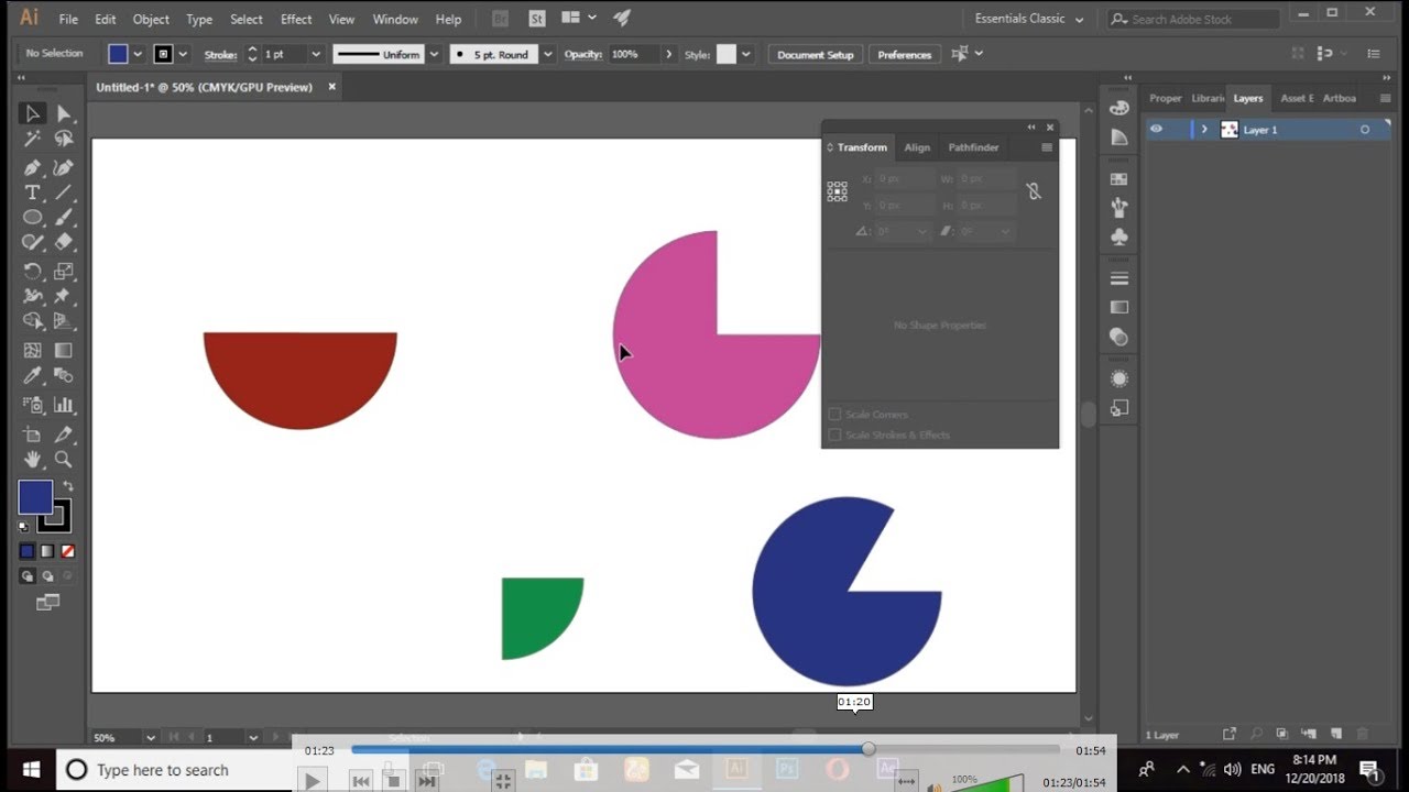 How to make quadrant, semi-circle,sector and segment in illustrator in ...