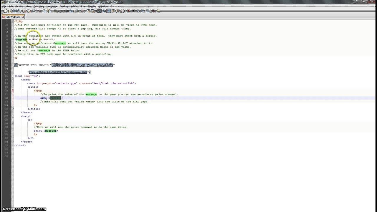 Lesson 1) Hello World PHP Tutorial - Learn PHP - YouTube