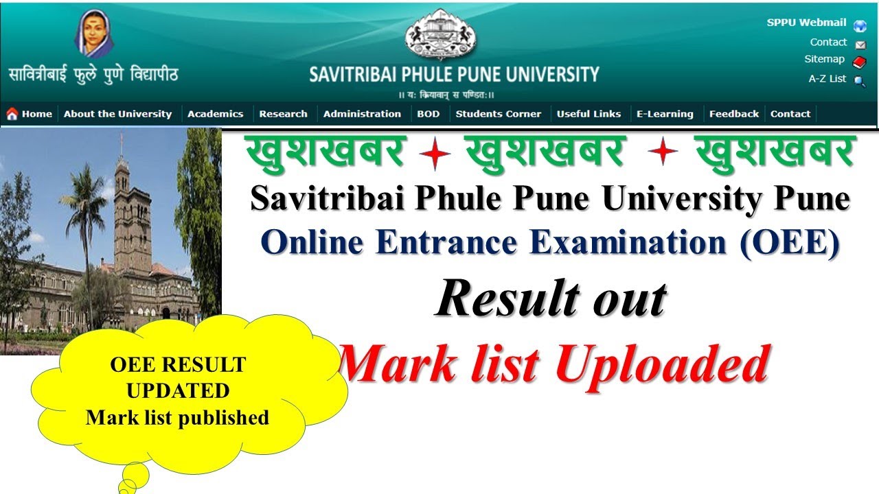 Online Entrance Exam Result Update OEE 2022 SPPU Pune University Check ...