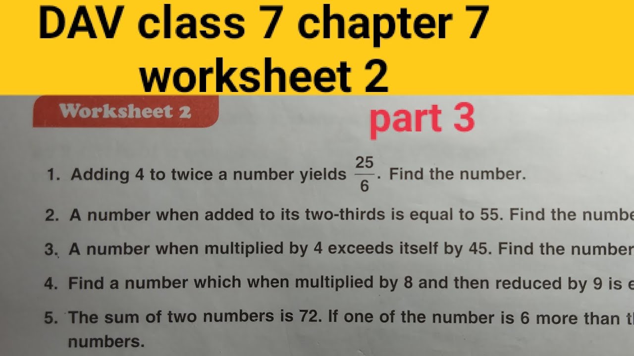 DAV class 7 chapter 7 worksheet 2 ।Class 7 maths chapter 7 worksheet 2 ...