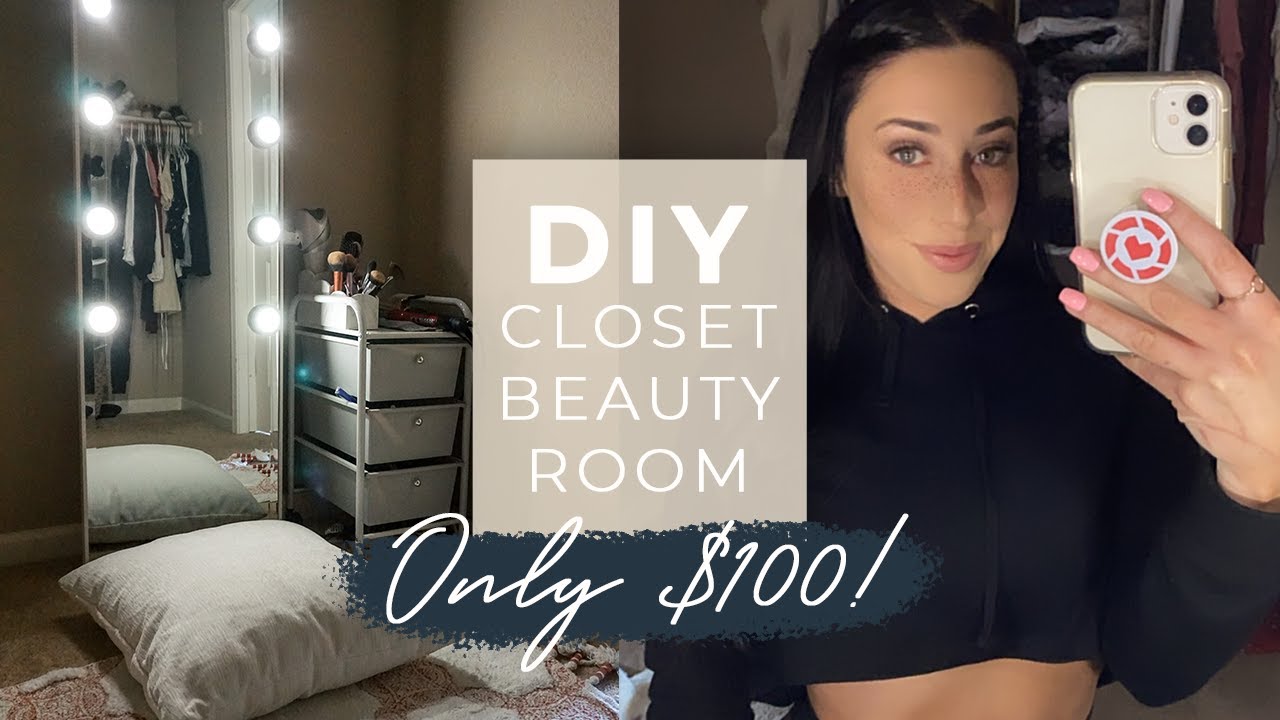 CREATING A CLOSET BEAUTY ROOM | DIY Vanity Mirror - YouTube