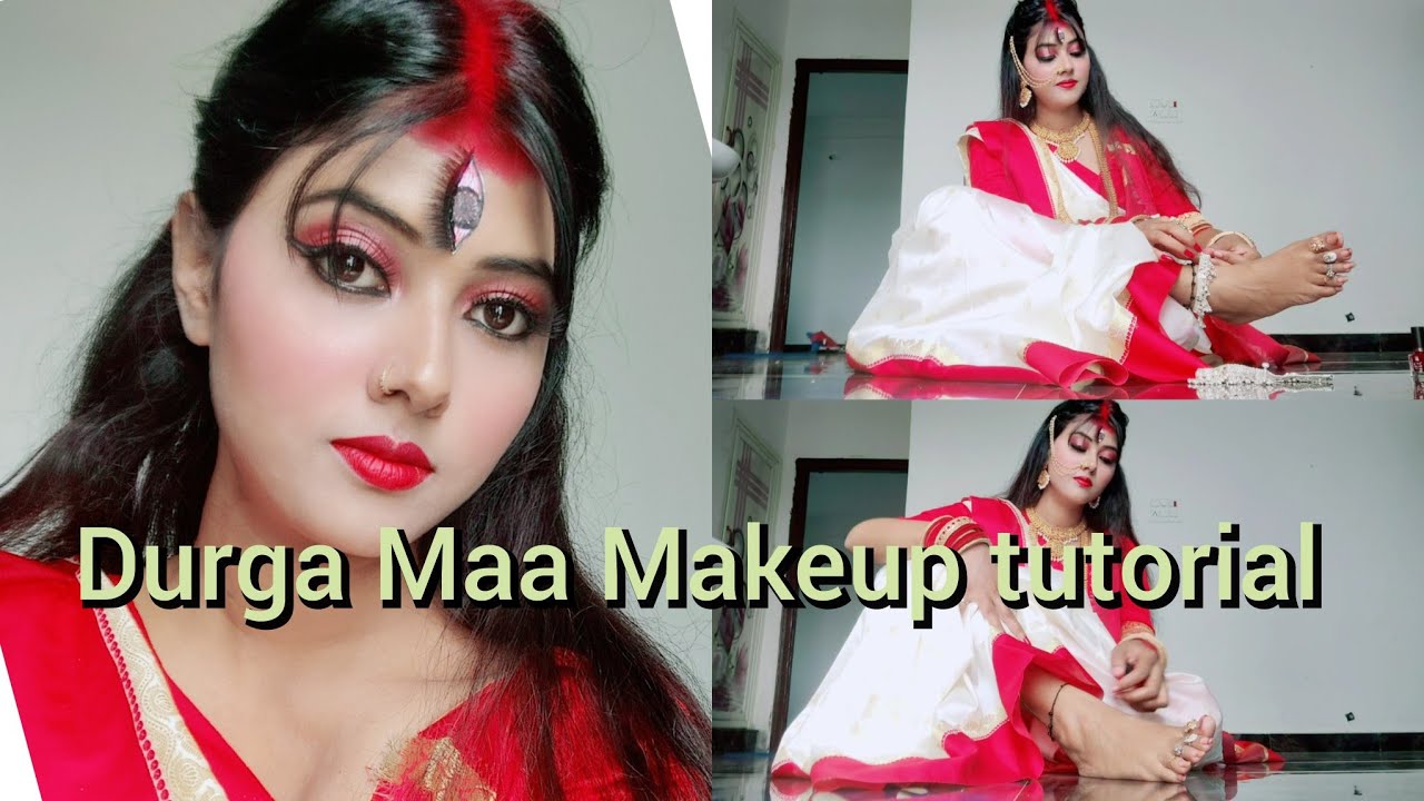 Durga Maa Makeup tutorial Part -1 // How to create agomoni look // Step ...