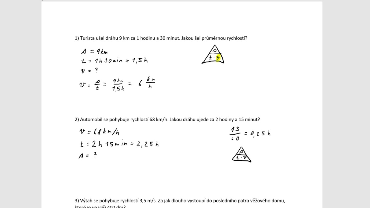 Výpočet- rychlost, dráha, čas - YouTube