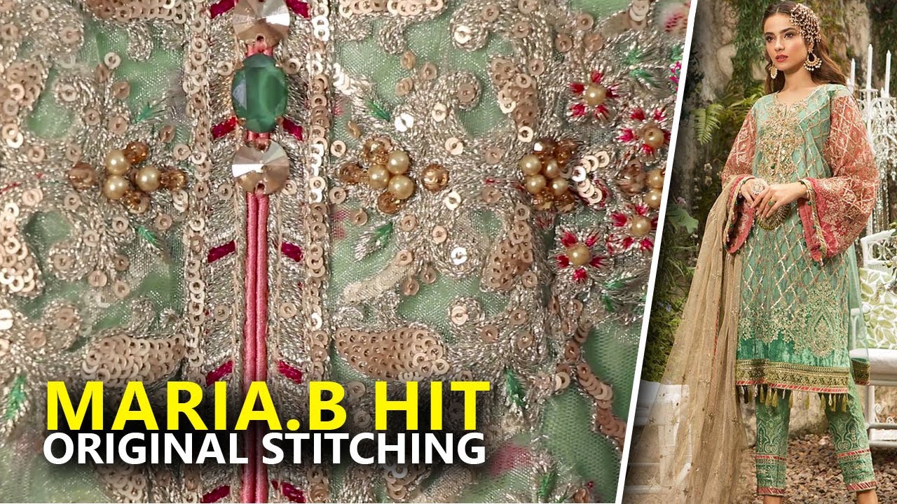 📺 Latest Maria B Eid Collection 2019 | Stitched Aquamarine Coral BD08 ...