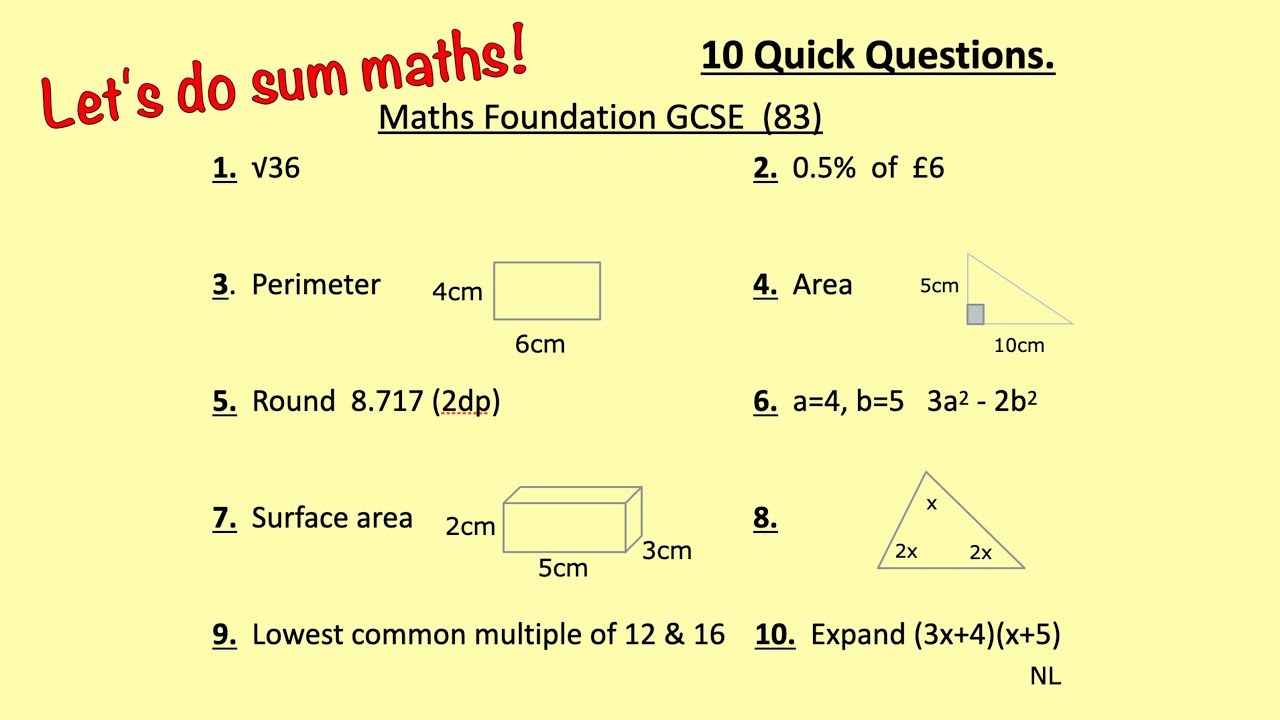 Test 83. 10 Quick Questions. Maths Foundation Level. - YouTube