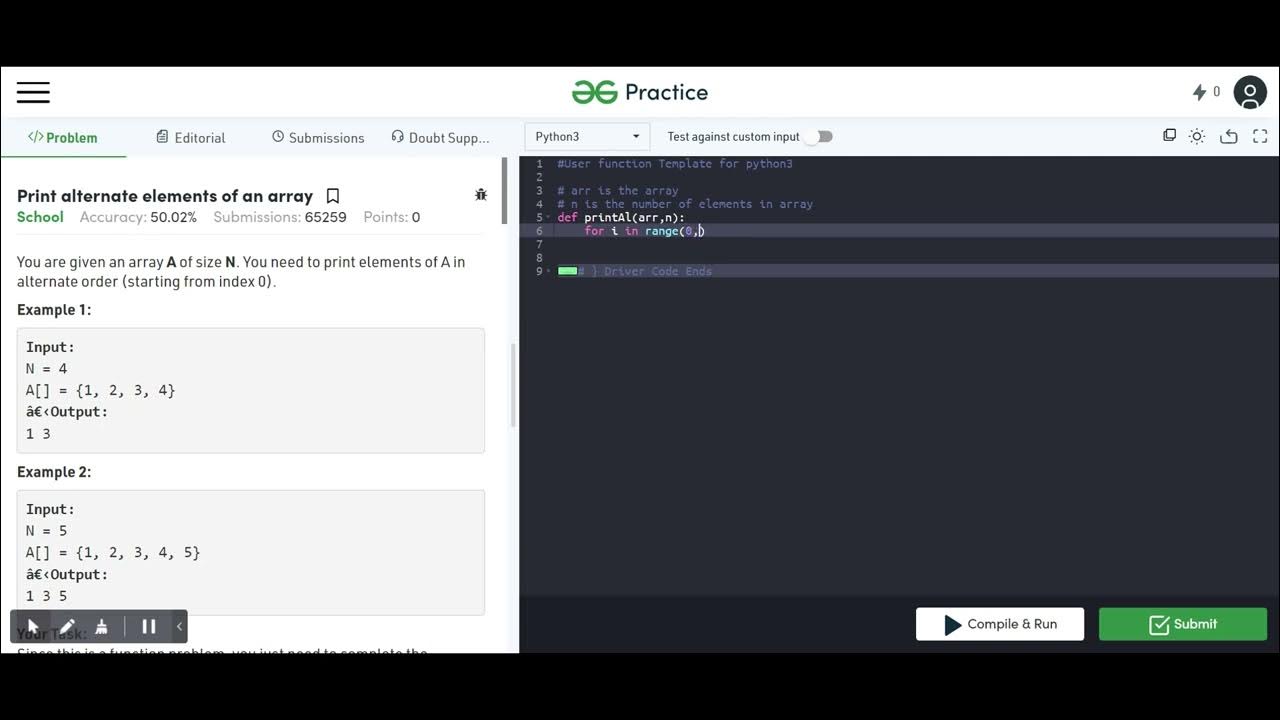 Print alternate elements of an array Practice GeeksforGeeks - YouTube