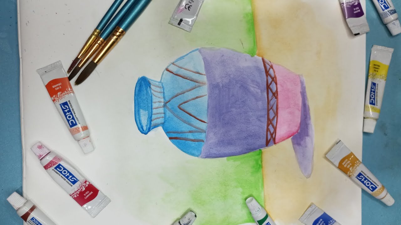 Pot drawing 🌲 Beautiful pot drawing🌲 Step by step drawing🌲 Landscape ...