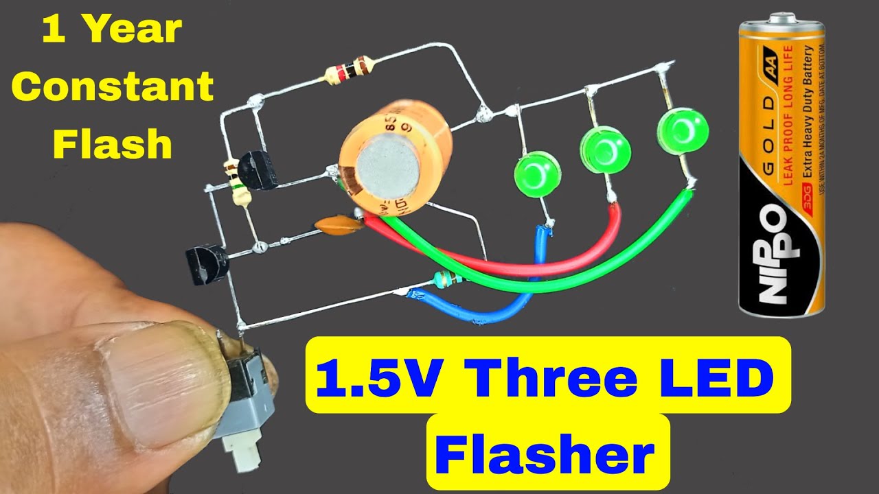 New Idea | Three LED Flasher By A Single 1.5V Battery - YouTube