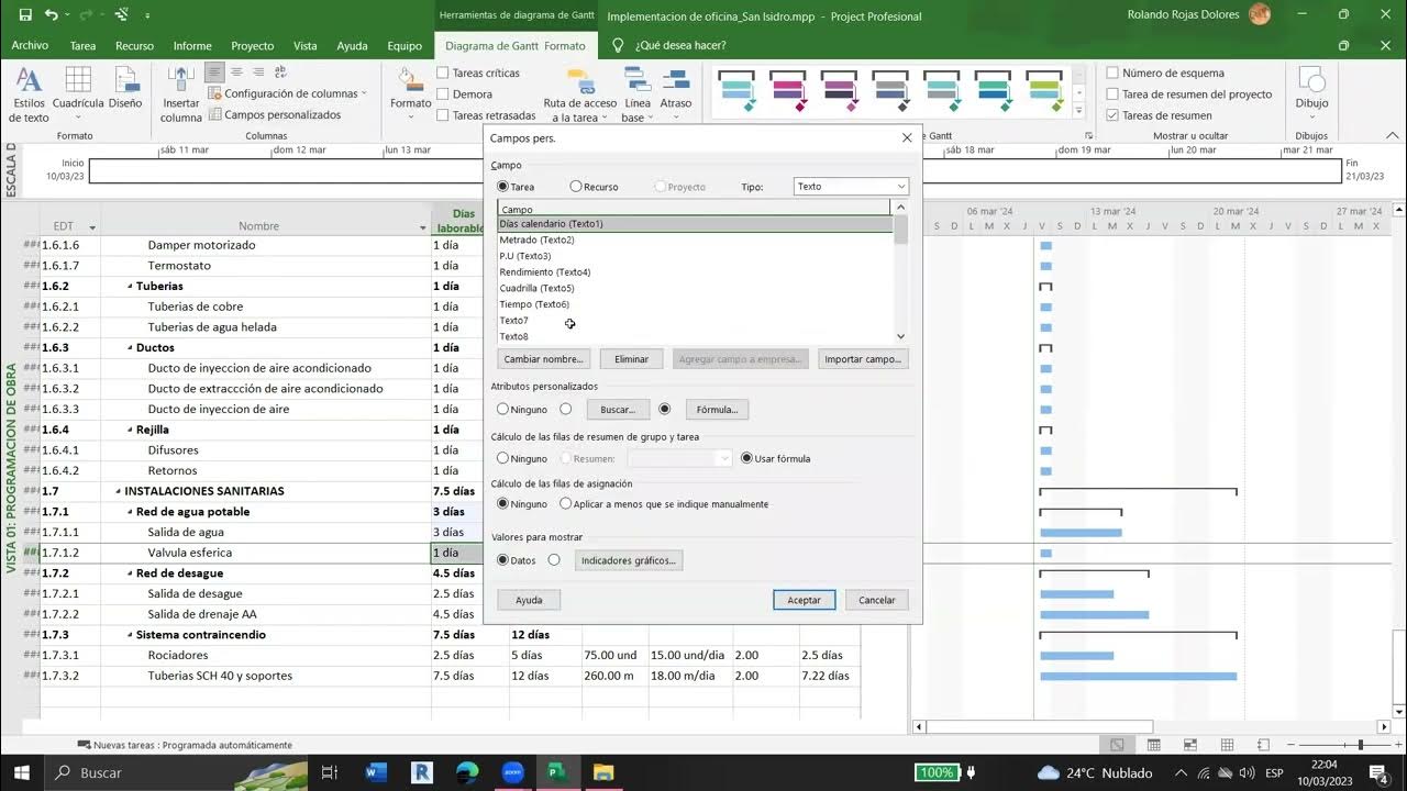 Tabla y vista para programación de obra - Ms Project 2019 - YouTube