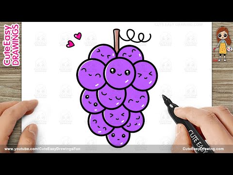 How to Draw Cute Grapes – Easy Step-by-Step Tutorial for Kids and ...