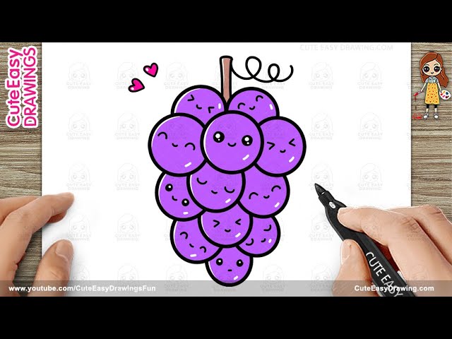How to Draw Cute Grapes – Easy Step-by-Step Tutorial for Kids and ...