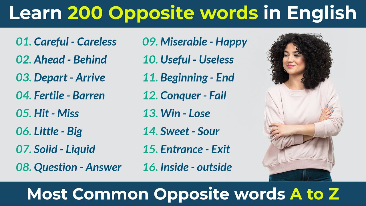 Opposite words a to z || 200 Opposite words in English || Antonyms ...