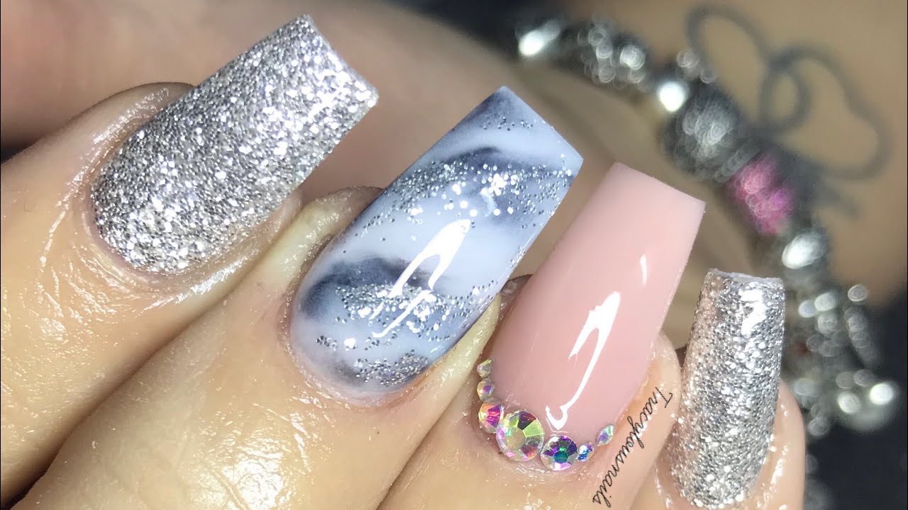ACRYLIC NAILS | MARBLE | FULL SET - YouTube