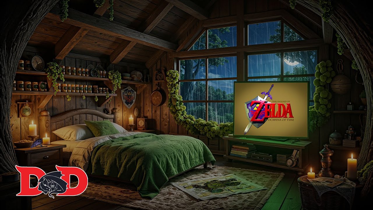 Zelda: Ocarina of Time Ambience | Cozy Bedroom with Rain & Thunderstorm ...