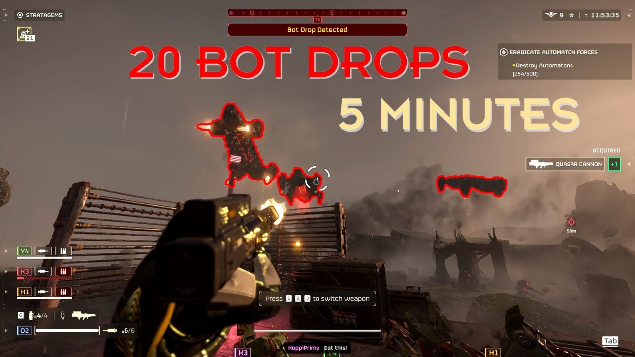 Helldivers 2 - The Quasar Cannon + EAT combo is DISGUSTING at destroying bot drops - YouTube