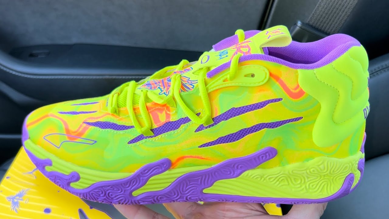 Puma MB.03 The Joker Yellow Purple LaMelo Ball Basketball Shoes - YouTube