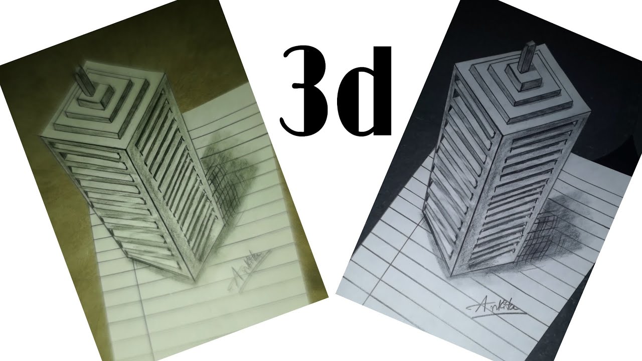 Drawing 3d skyscraper on paper | Drawing 3d - YouTube
