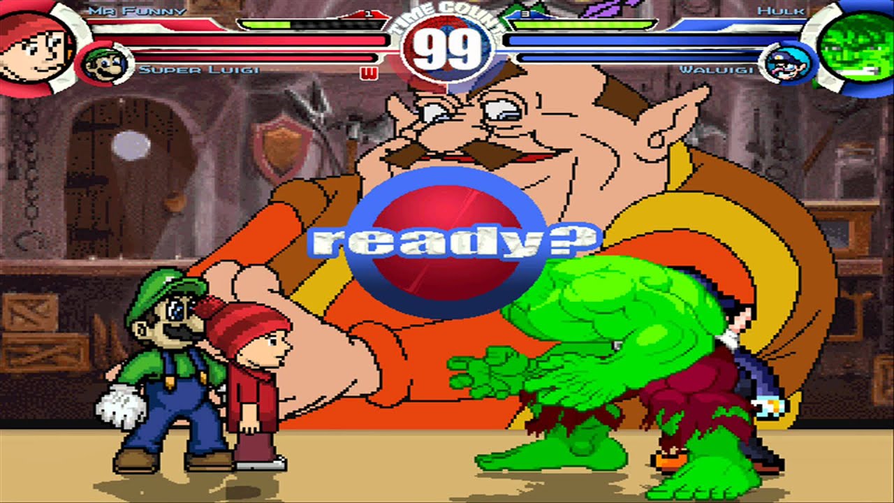 Mr. Funny & Super Luigi vs Hulk & Waluigi MUGEN Battle!!! - YouTube
