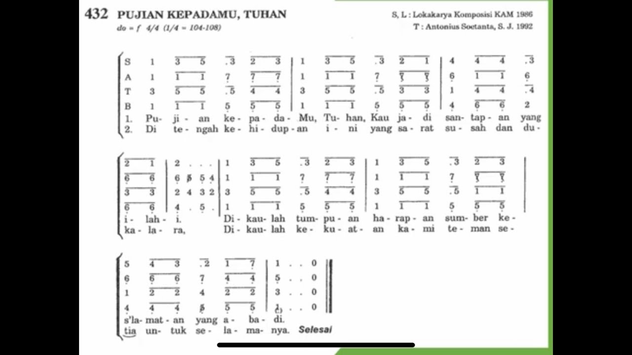 Pujian KepadaMu Tuhan (PS. 432) - notasi Alto - YouTube