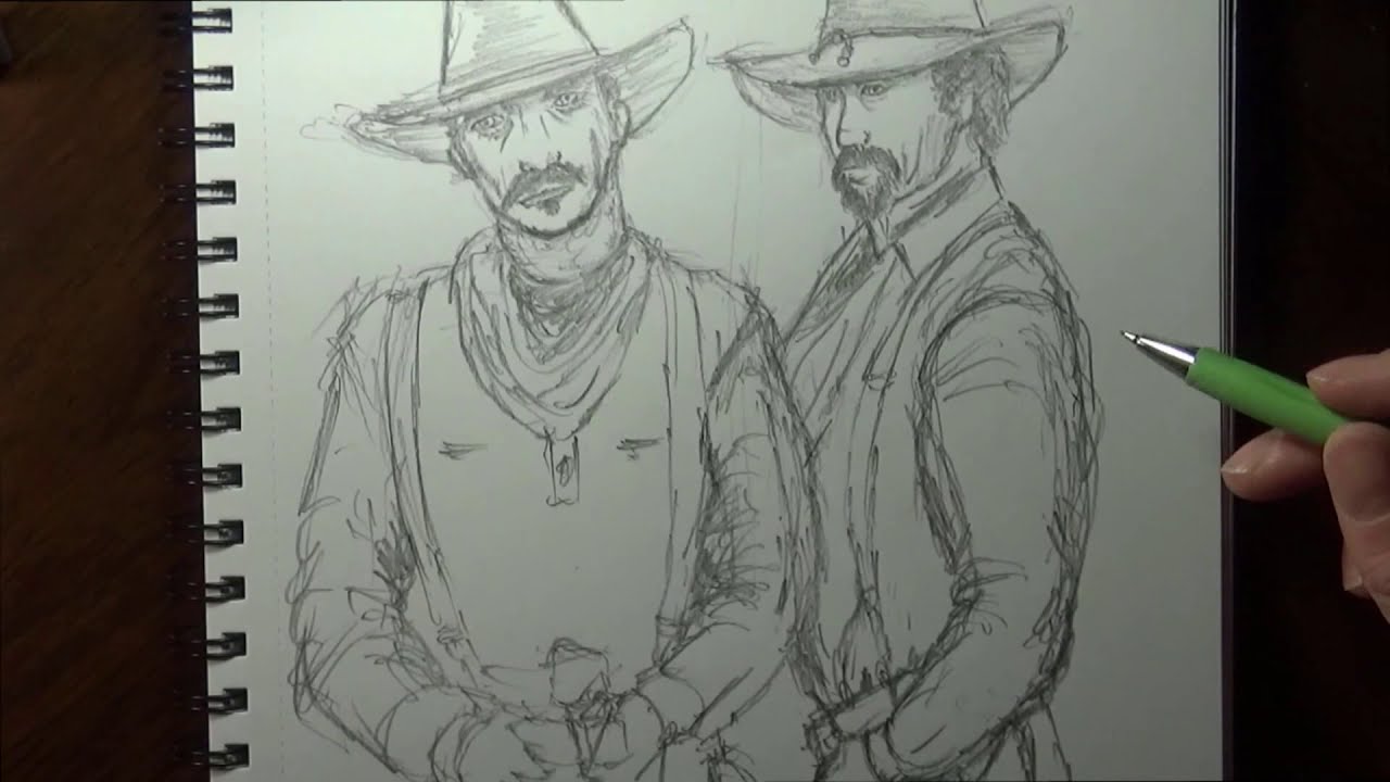 how to draw a cowboy, paired up for a picture - YouTube