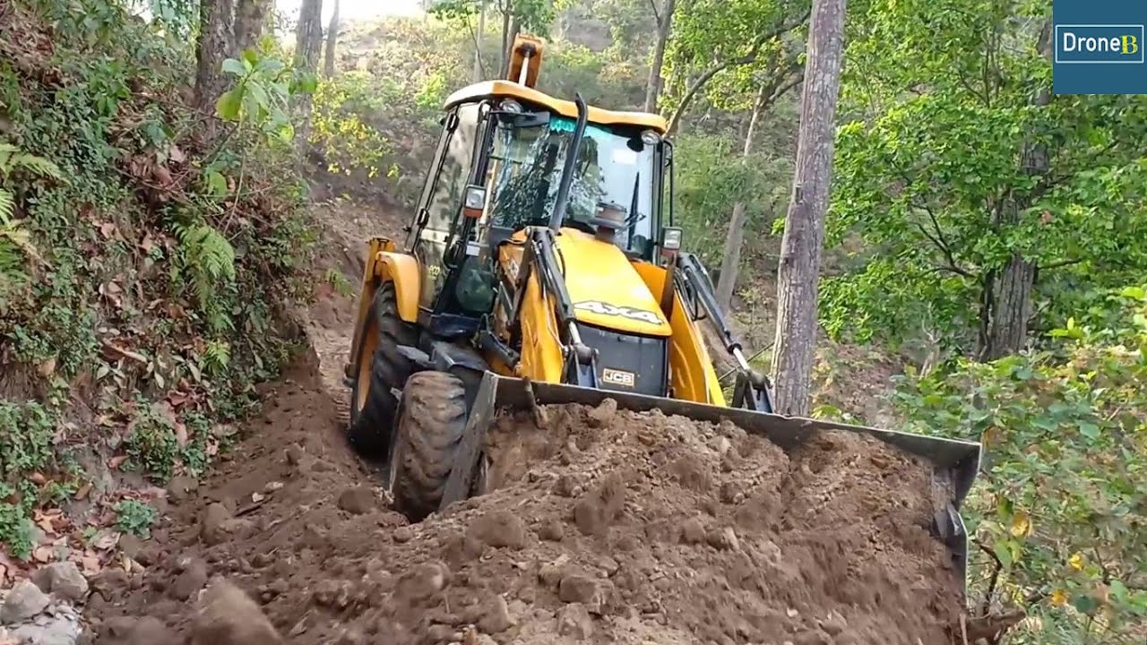 New JCB Backhoe Loader-Leveling Road-Hilly Road Construction - YouTube