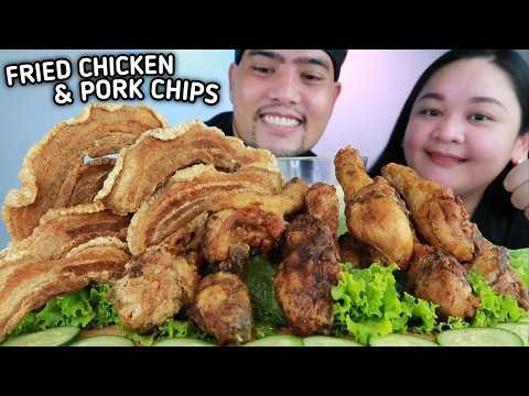 FRIED CHICKEN + CRISPY PORK BELLY CHIPS   FILIPINO FOOD   MUKBANG PHILIPPINES 1