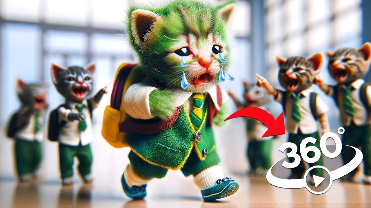 The bullied cat was painted green by classmates #cat VR/360° - YouTube