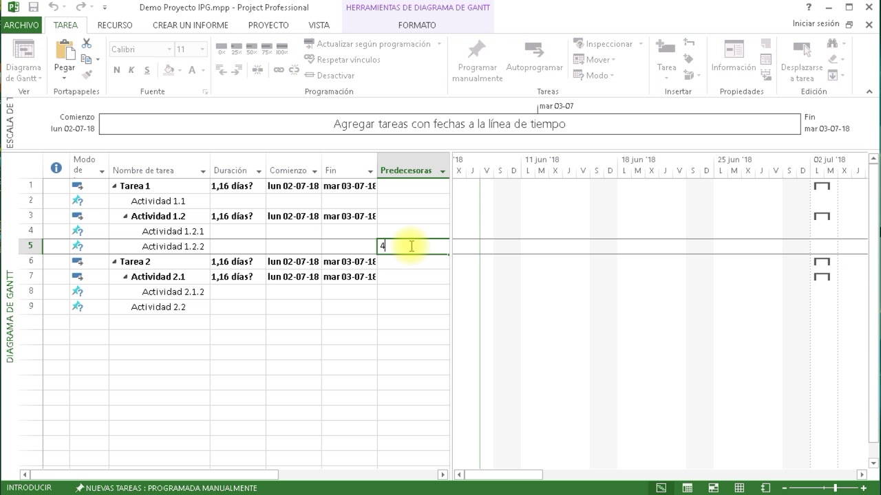project configuracion tareas predecesoras - YouTube