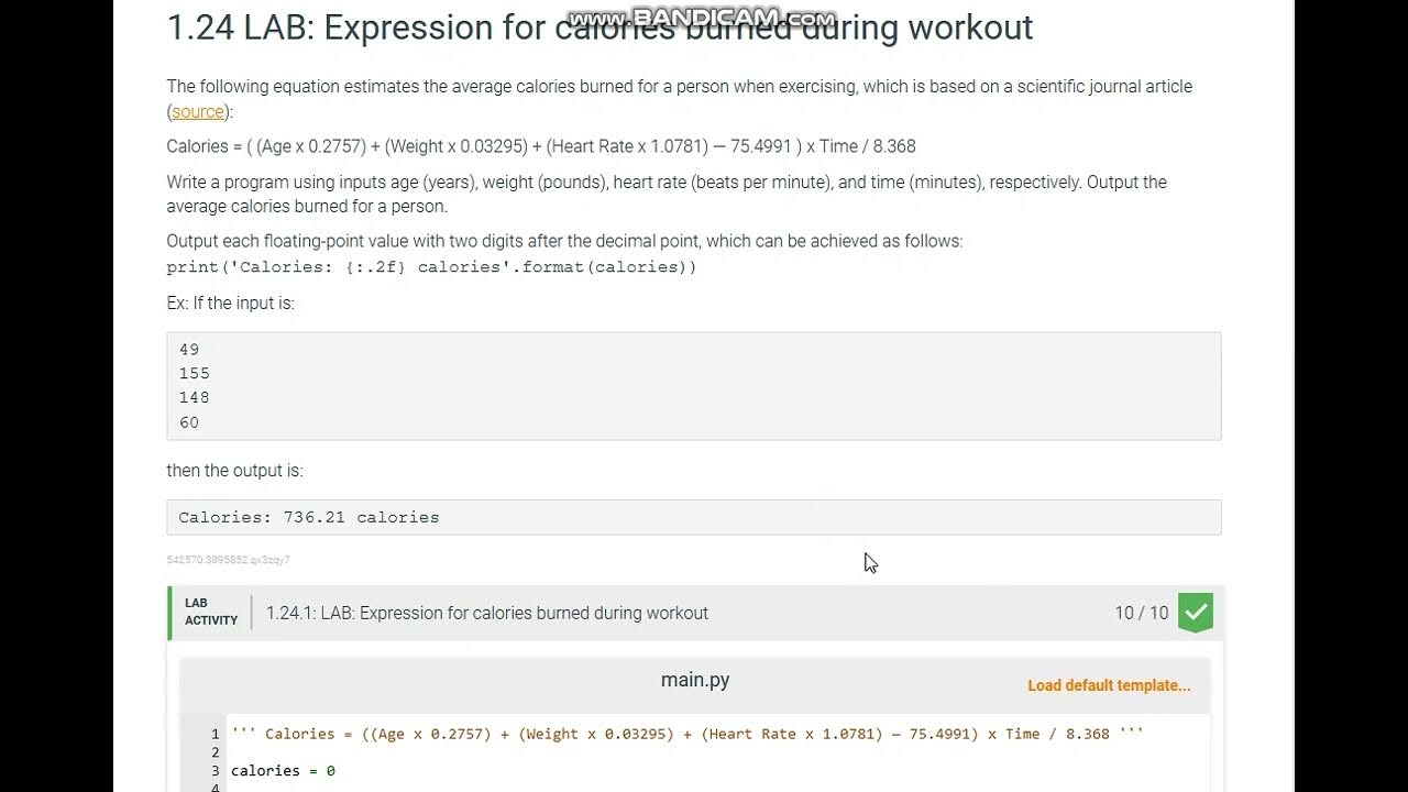 Python Lab for calories burned during workout - YouTube