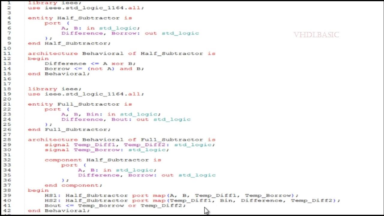 chatGPT- design a full Subtractor using half Subtractor in VHDL - YouTube