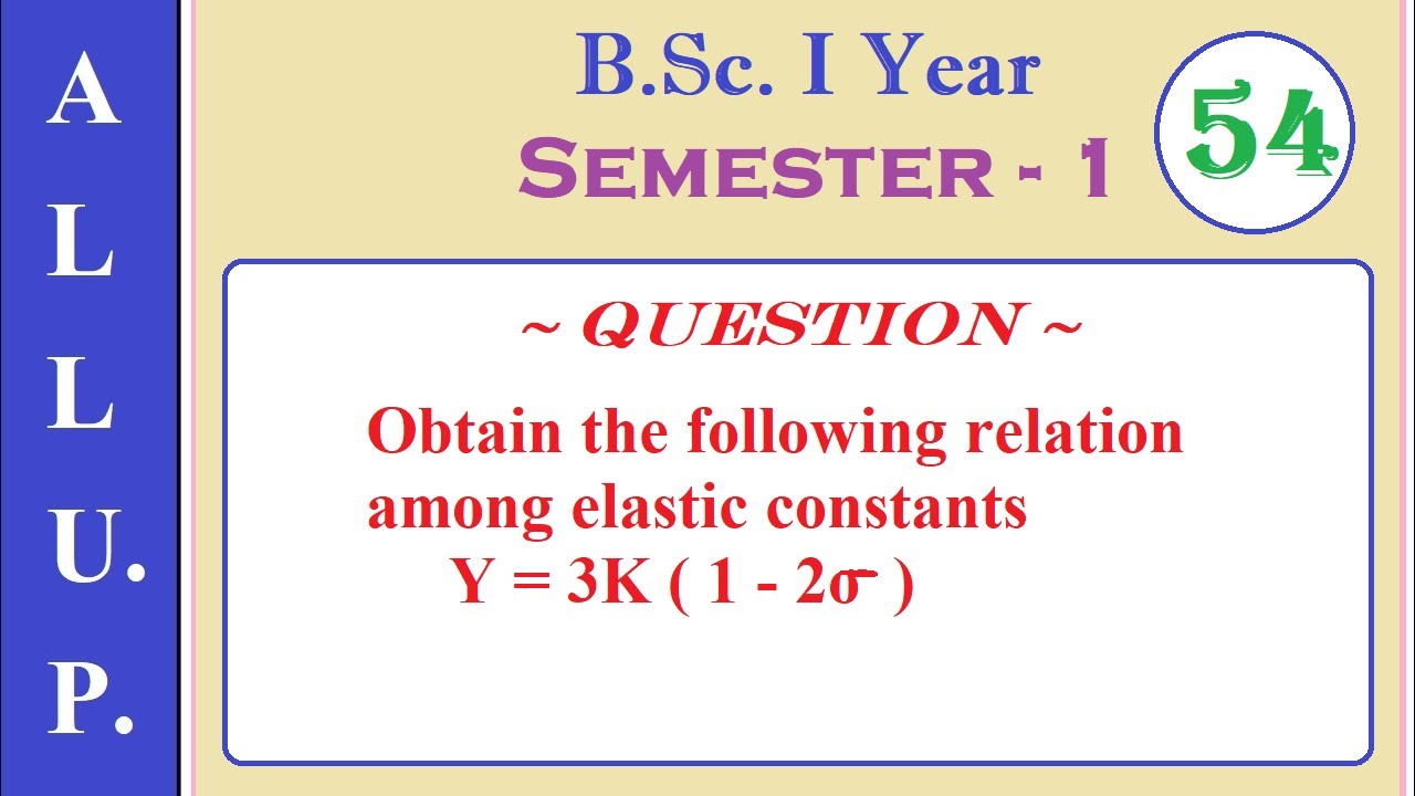 Y, K, Sigma Relation | elastic constants | BSc 1st Year | Physics ...