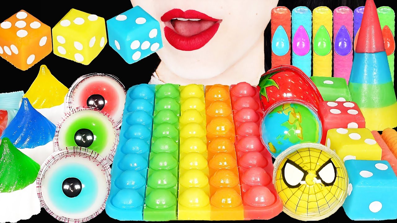 ASMR MOST RAINBOW PARTY, 먹방 ASMR, DICE JELLY, POP IT JELLY, TROLLI ...