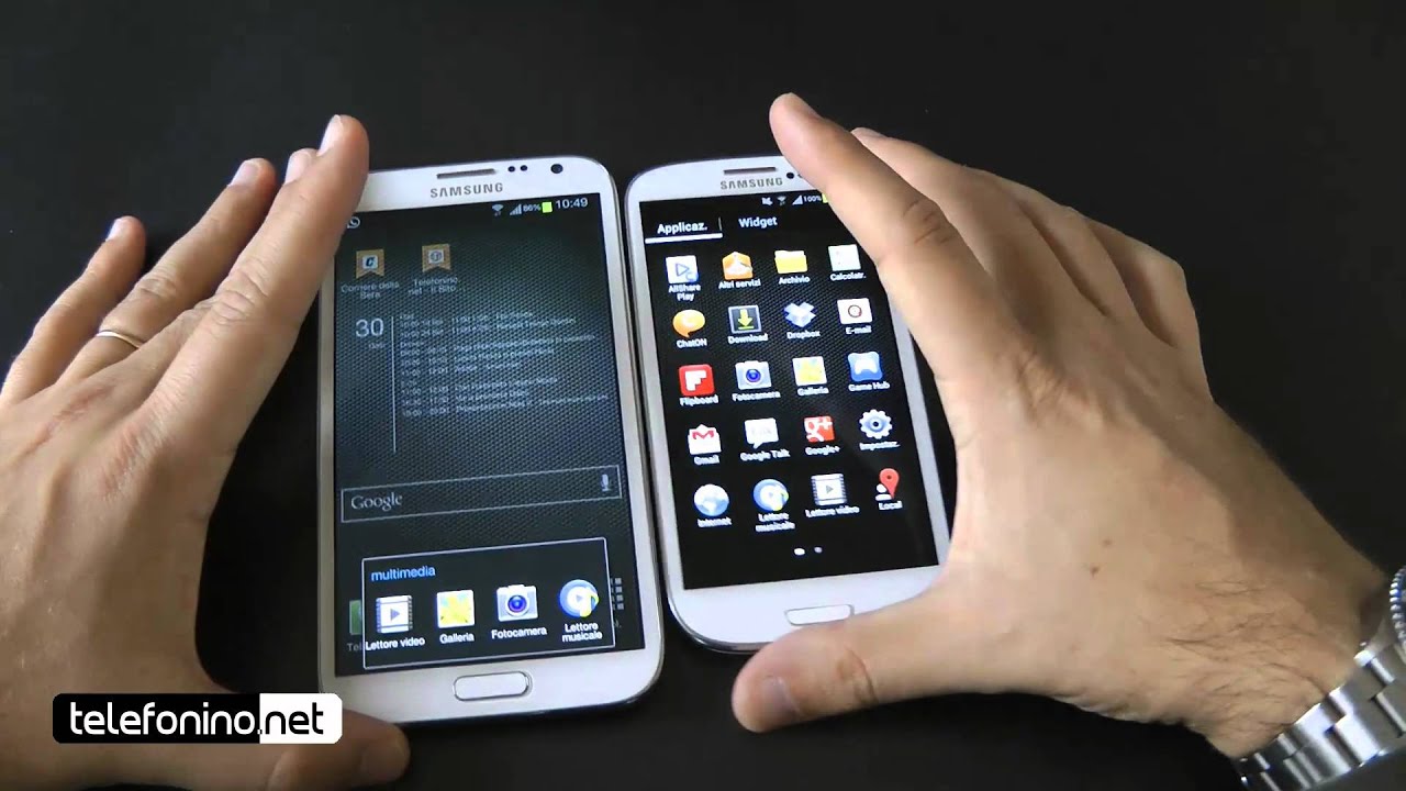 Samsung Galaxy s3 versus Note 2 da Telefonino.net - YouTube