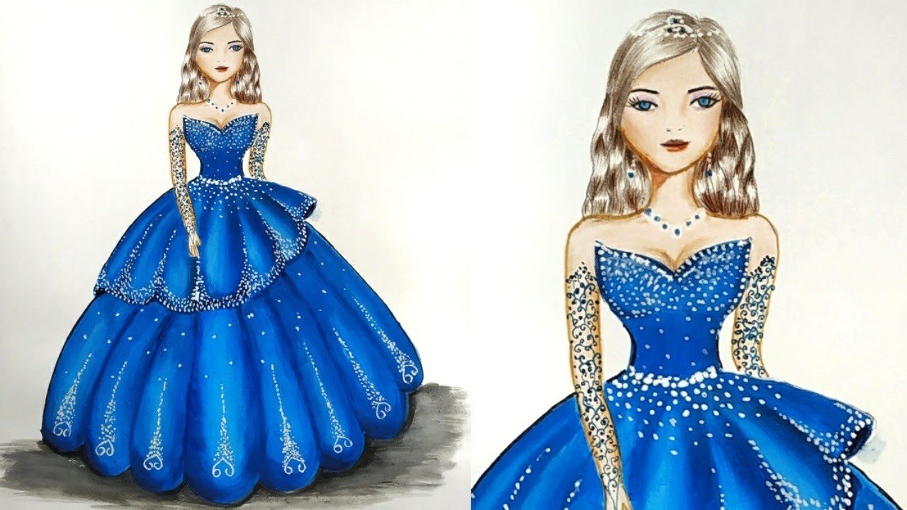 How to draw barbie doll with blue frok || Asmita Art - YouTube