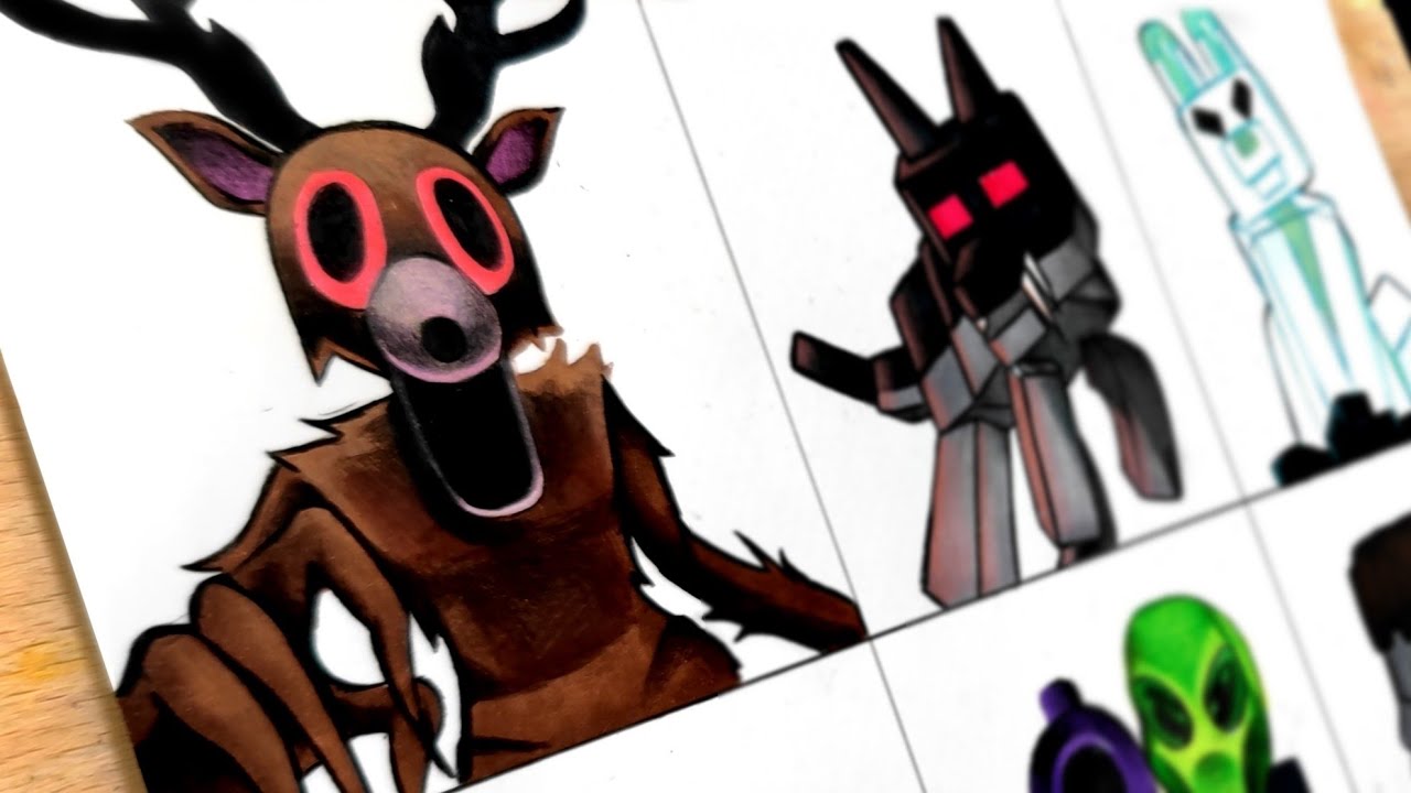 Drawing Roblox: 99 Night In The Forest Entity - The Deer, Alpha Wolf ...