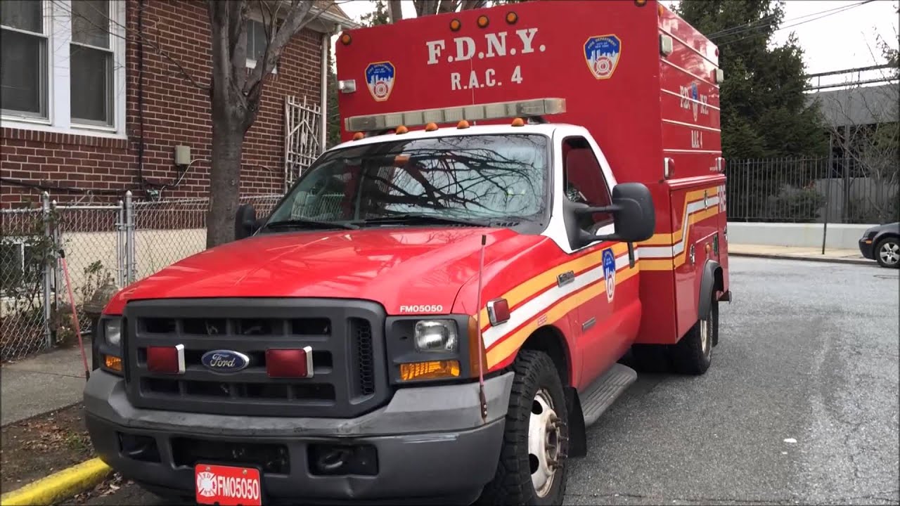 FDNY RAC 4 ARRIVING AT & LEAVING QUARTERS OF FDNY SQUAD 288 & FDNY ...