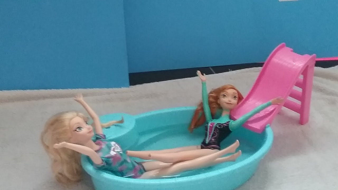Pool! Anna and Elsa Swim in the Pool - Snowflake Doll Adventures - YouTube