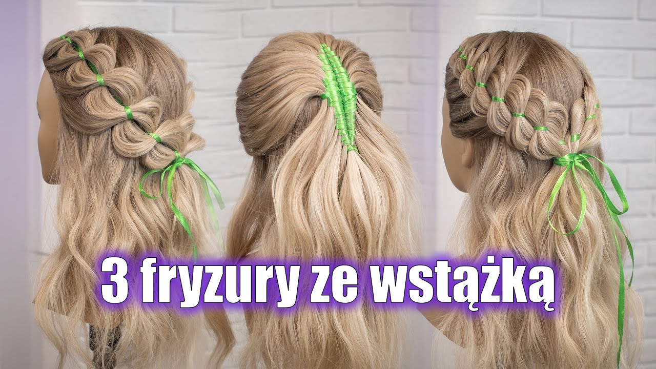 3 fryzury ze wstążką na rozpuszczonych włosach - YouTube