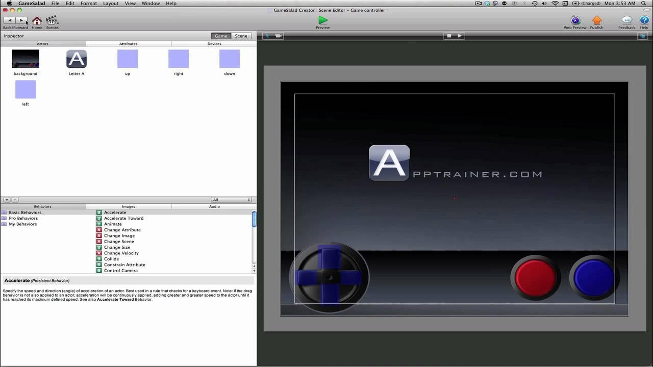 GameSalad Tutorial: Creating on screen game controls Part 4 of 6 (AppTrainer.com) - YouTube