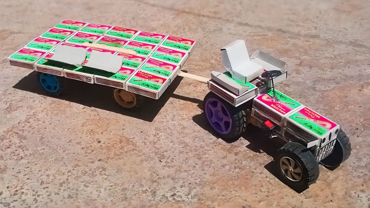 how to make machis box tractor trali. machis box tractor Diy Toy - YouTube