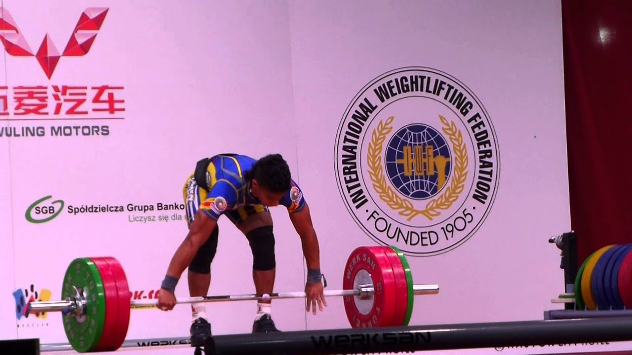 WWC 2013 Wroclaw Men 62 kg Erik Elvis Herrera Cepeda 145 kg clean and ...