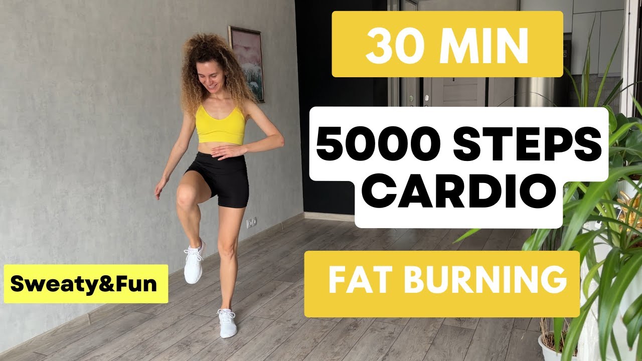 30 Min Cardio Walking / 5000 Steps at Home / Fat Burn / No Jumping ...