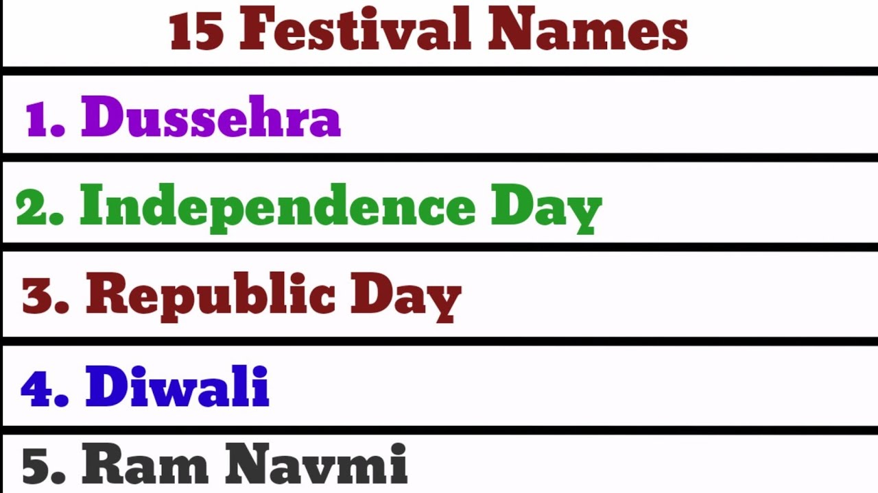 15 Festival Names with Spelling In English Festival Names Festival ...