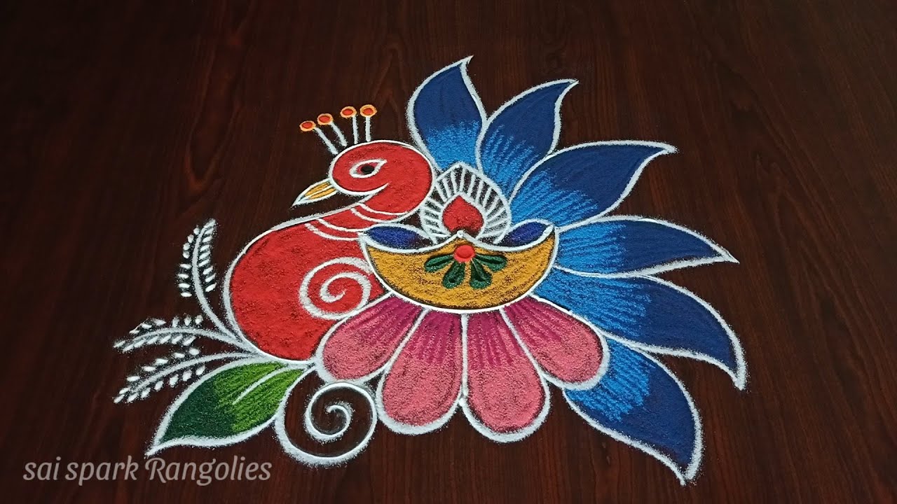 cute peacock rangoli | mayil kolam | creative peacock rangoli | easy ...