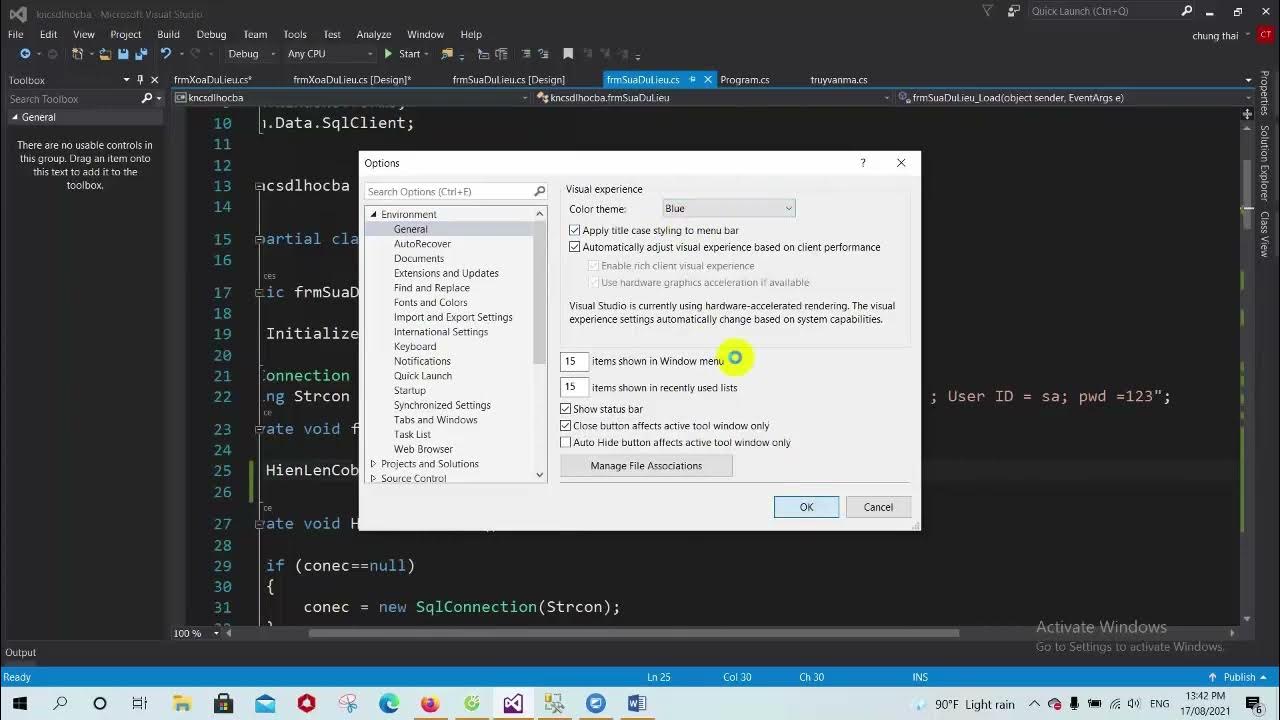 Cách Đổi màu giao diện code của Visual Studio Chỉnh font chữ lớn - YouTube
