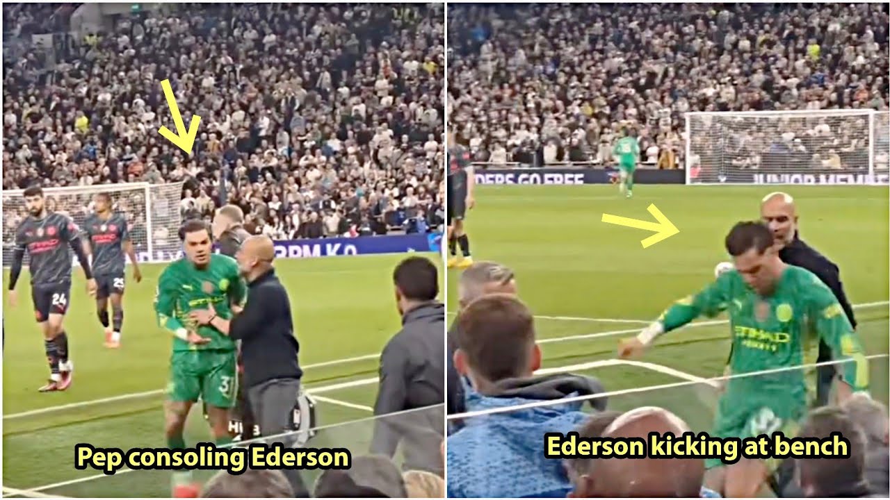 😡The moment Ederson got angry at Pep and kicked the bench as he was ...