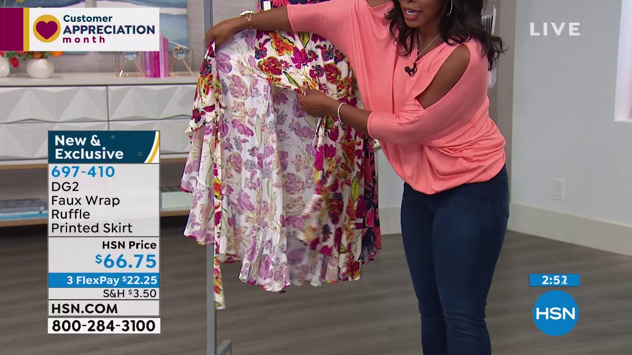 DG2 by Diane Gilman Faux Wrap Ruffle Printed Skirt - YouTube