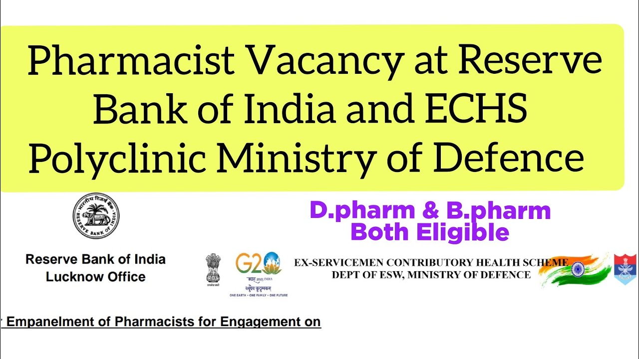 Pharmacist Vacancy at Reserve Bank of India & ECHS Polyclinic ...