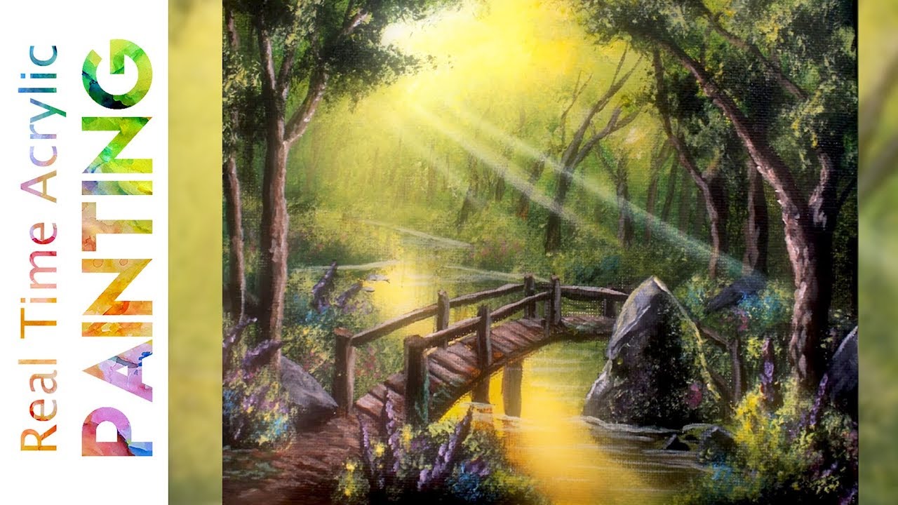Painting a Golden Forest River Landscape in Real Time with Acrylics ...